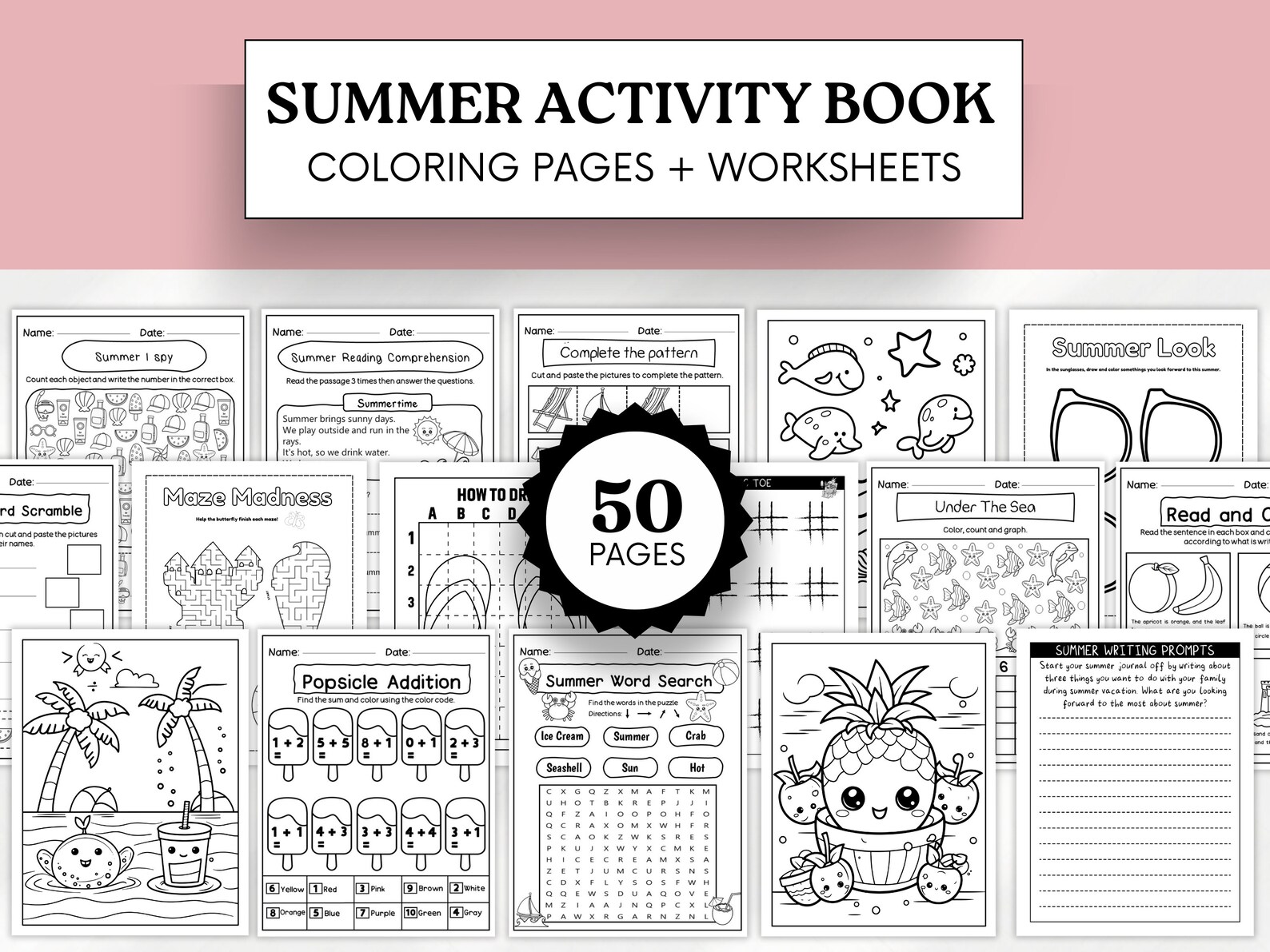 Kids Summer Activity Book Coloring Page Activity Pack Kids Worksheets ...