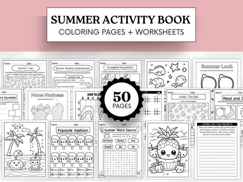Kids Summer Activity Book Coloring Page Activity Pack Kids Worksheets ...