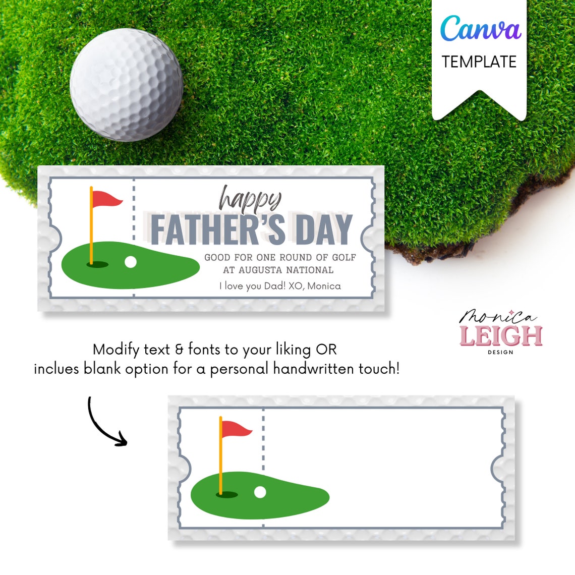 Golf Gift Certificate Father's Day Gift Idea Golf Gift Card for Dad ...