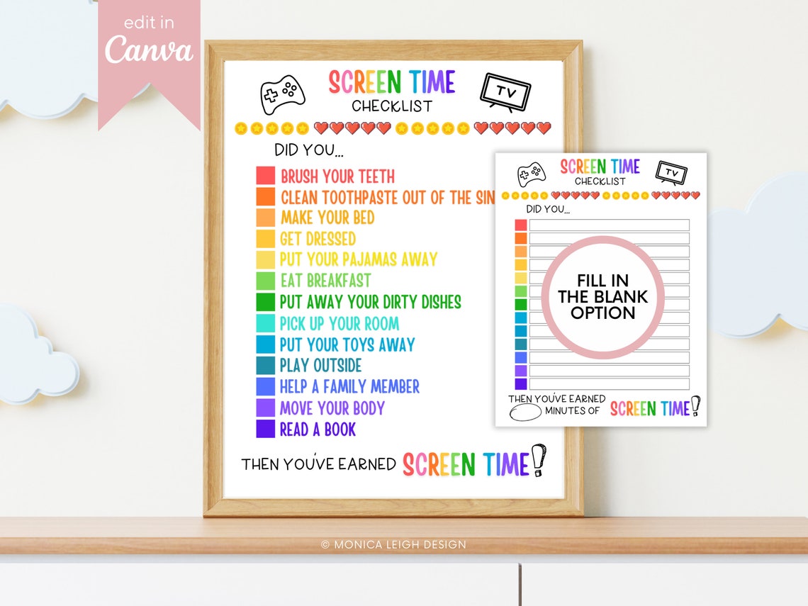 Summer Screen Time Checklist Summer Chore Chart for Kids Daily Routine ...