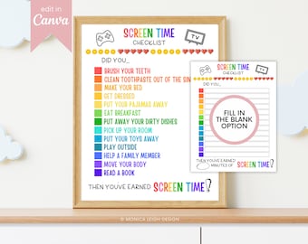 Chore Chart for Kids Earn Screen Time Daily Chore Chart Cleaning ...