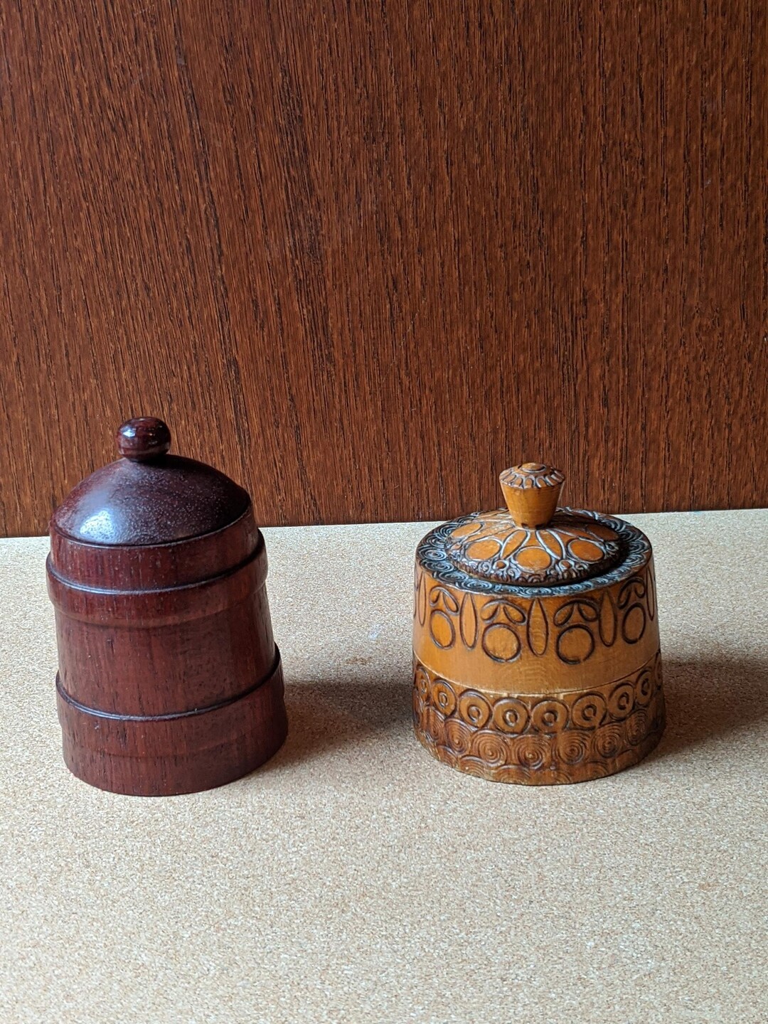Pair of Wee Carved Boxes, 1970's Vintage, Miniature Wooden Container ...