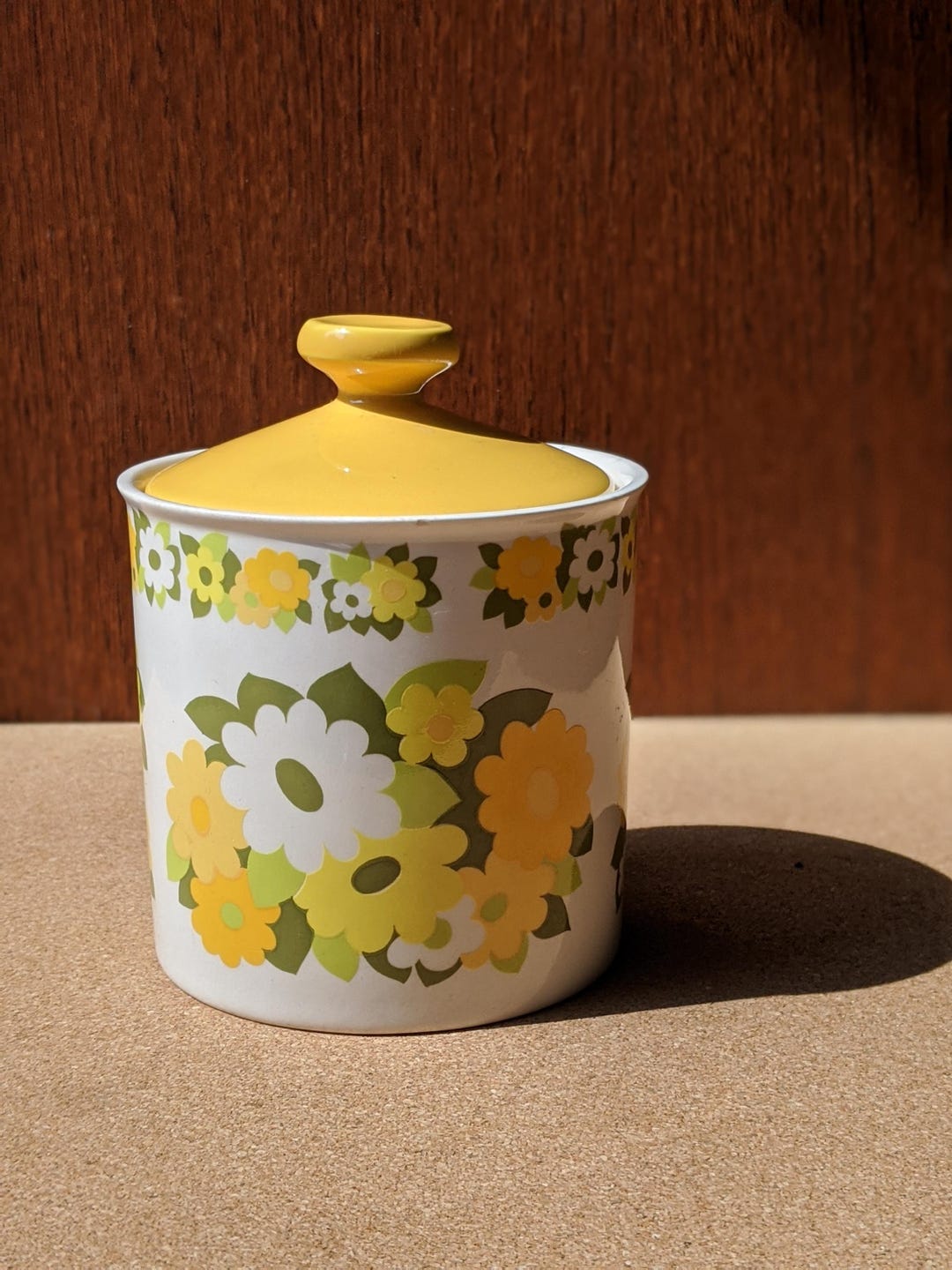 Mcm Canister, Flower Power Jar, 1960's Porcelain, Cheerful Yellow ...