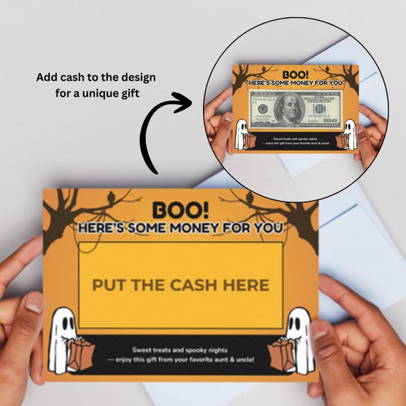 Halloween Money Gift Template A5 | Orange Printable Dollar Cash Holder ...