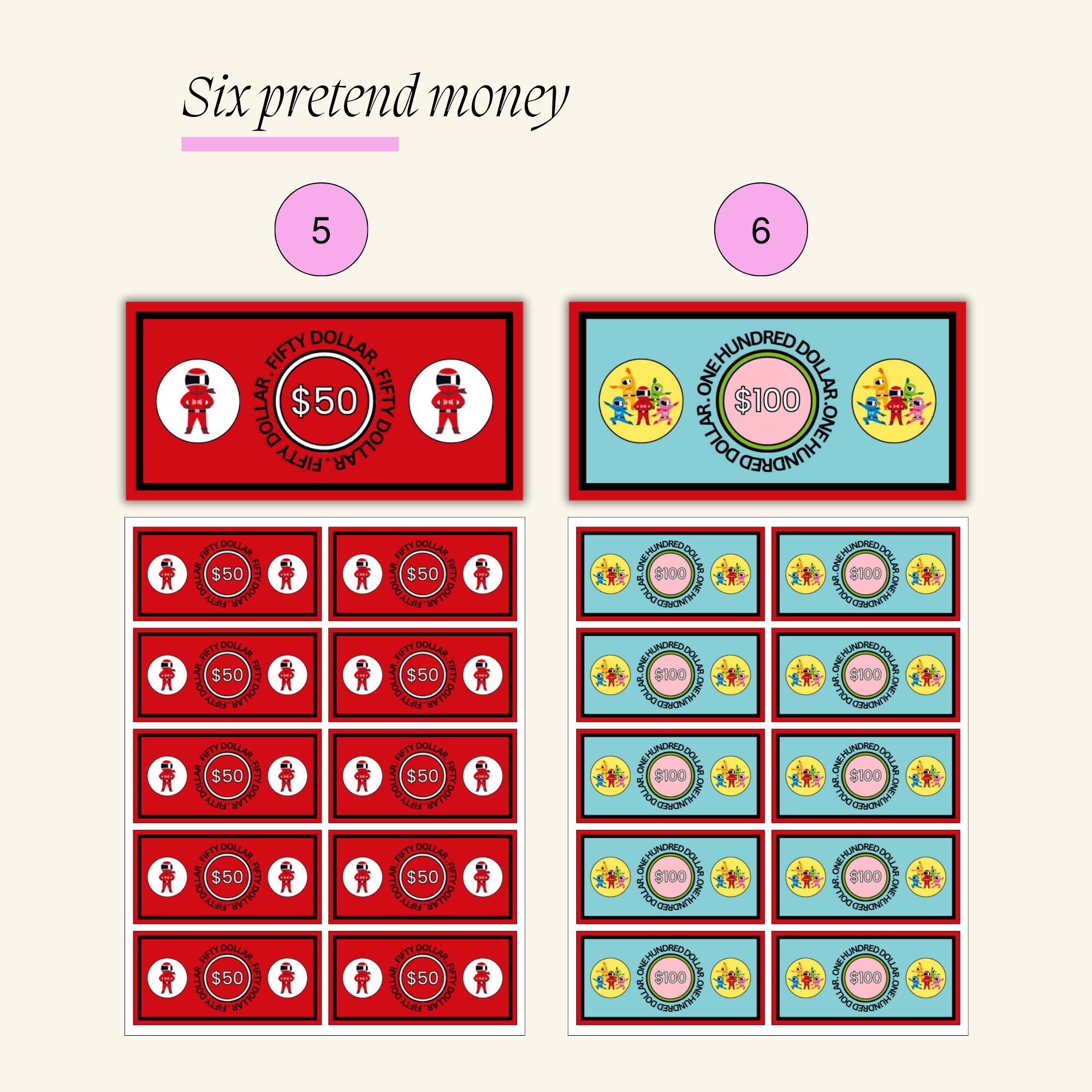 Printable Superhero Power Pretend Money Set for Kid Children Reward ...