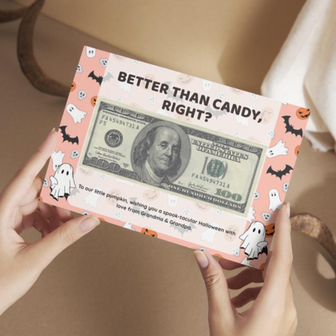 Halloween Money Gift Template Pink | Printable Cash Holder Dollar Cards ...