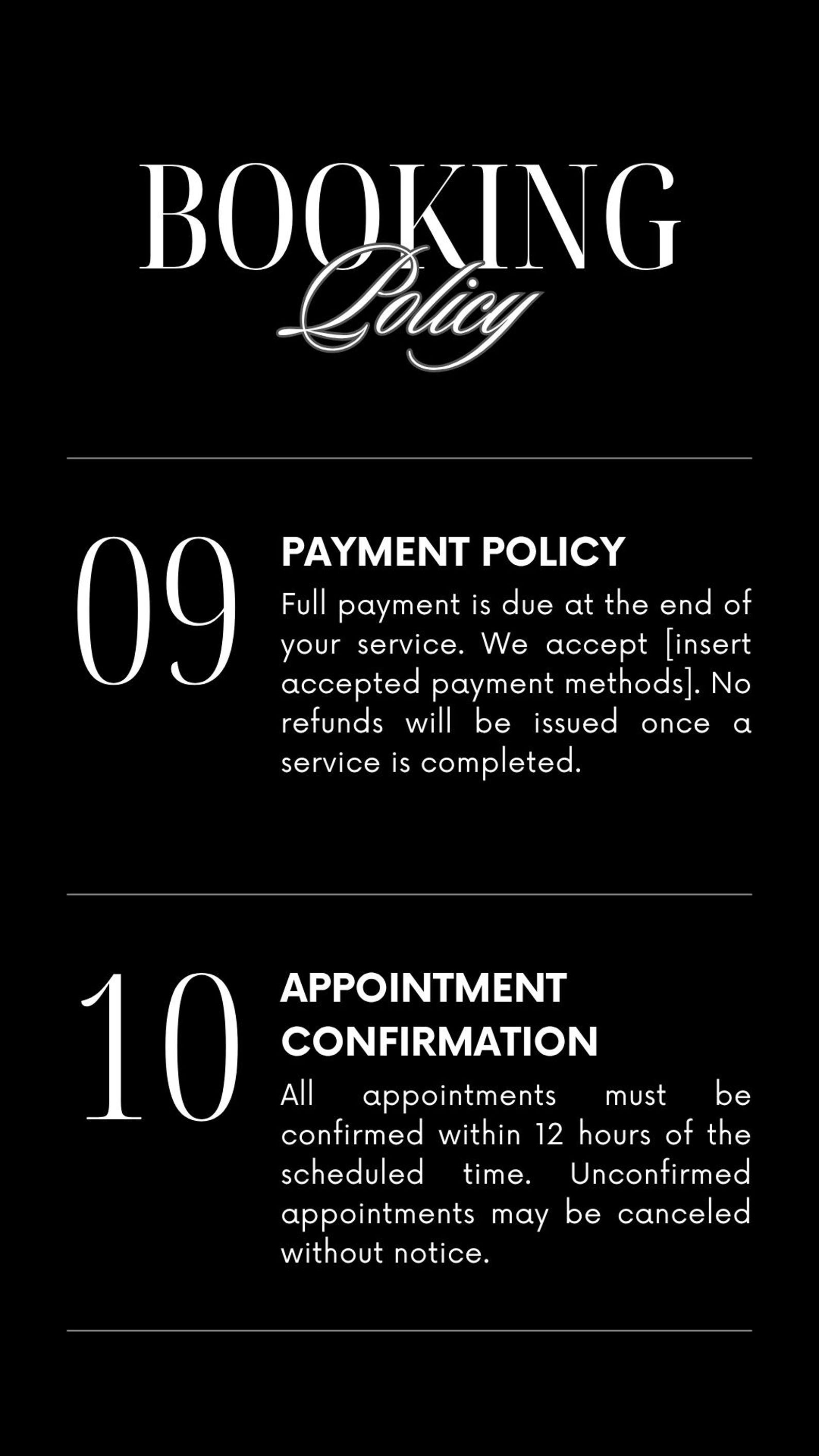 Salon Booking Policy Template | Editable Canva Design for Beauty Salon ...