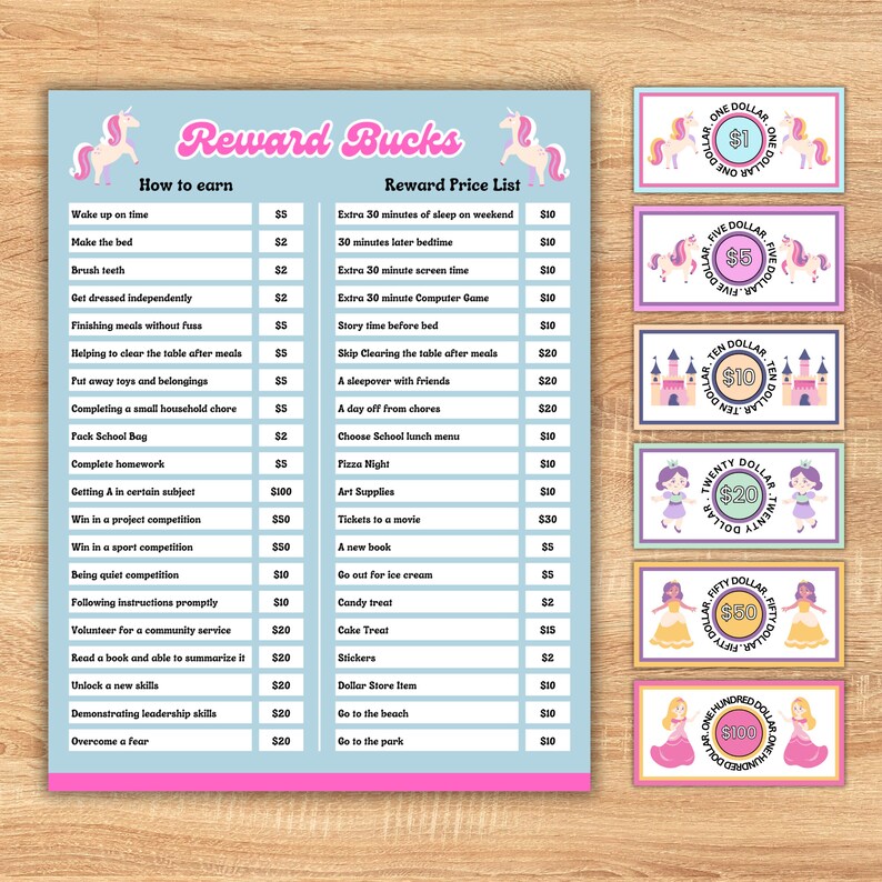Printable Cute Princess Pretend Money Set for Kids Children Reward ...