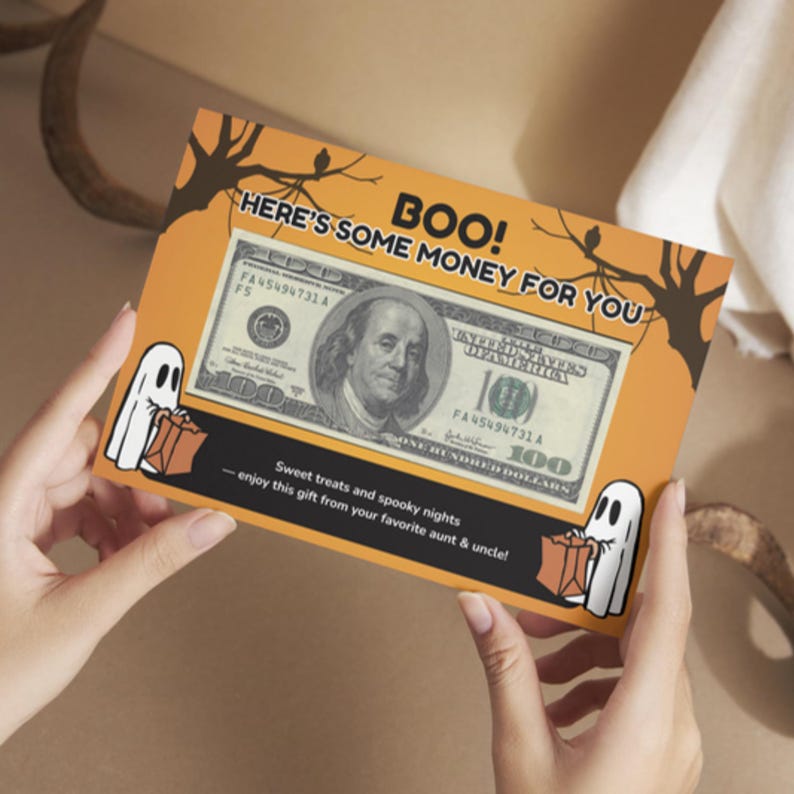 Halloween Money Gift Template A5 | Orange Printable Dollar Cash Holder ...
