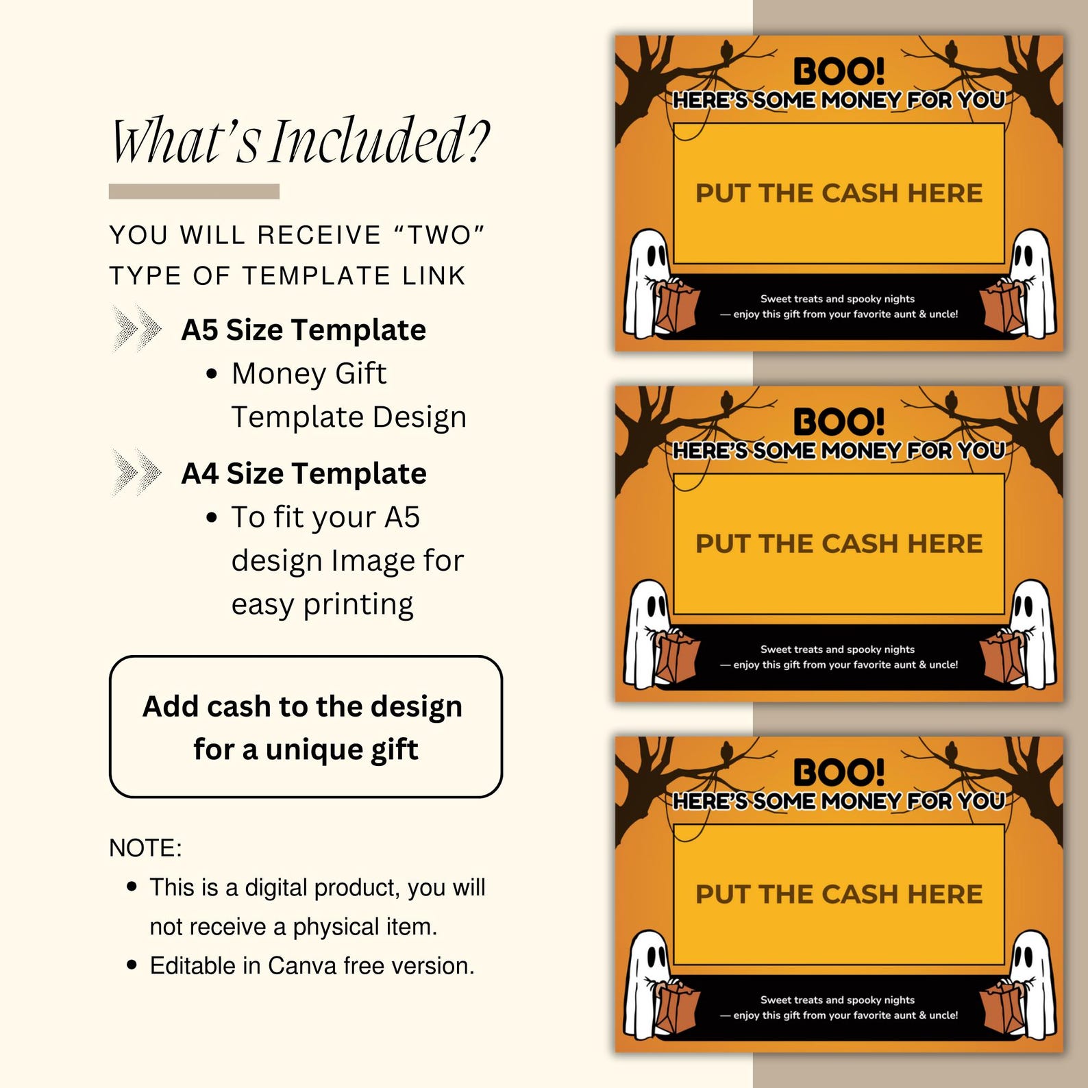 Halloween Money Gift Template A5 | Orange Printable Dollar Cash Holder ...