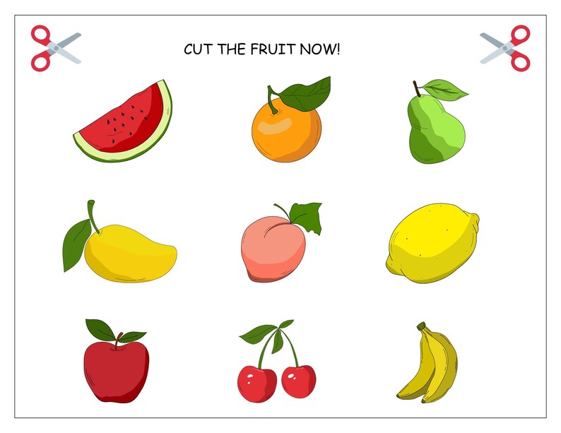 Printable Fruit Cut and Paste for Kids Children Pretend Play ...
