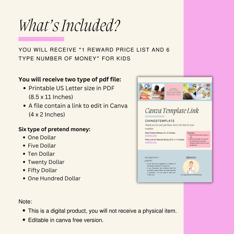 Printable Cute Princess Pretend Money Set for Kids Children Reward ...