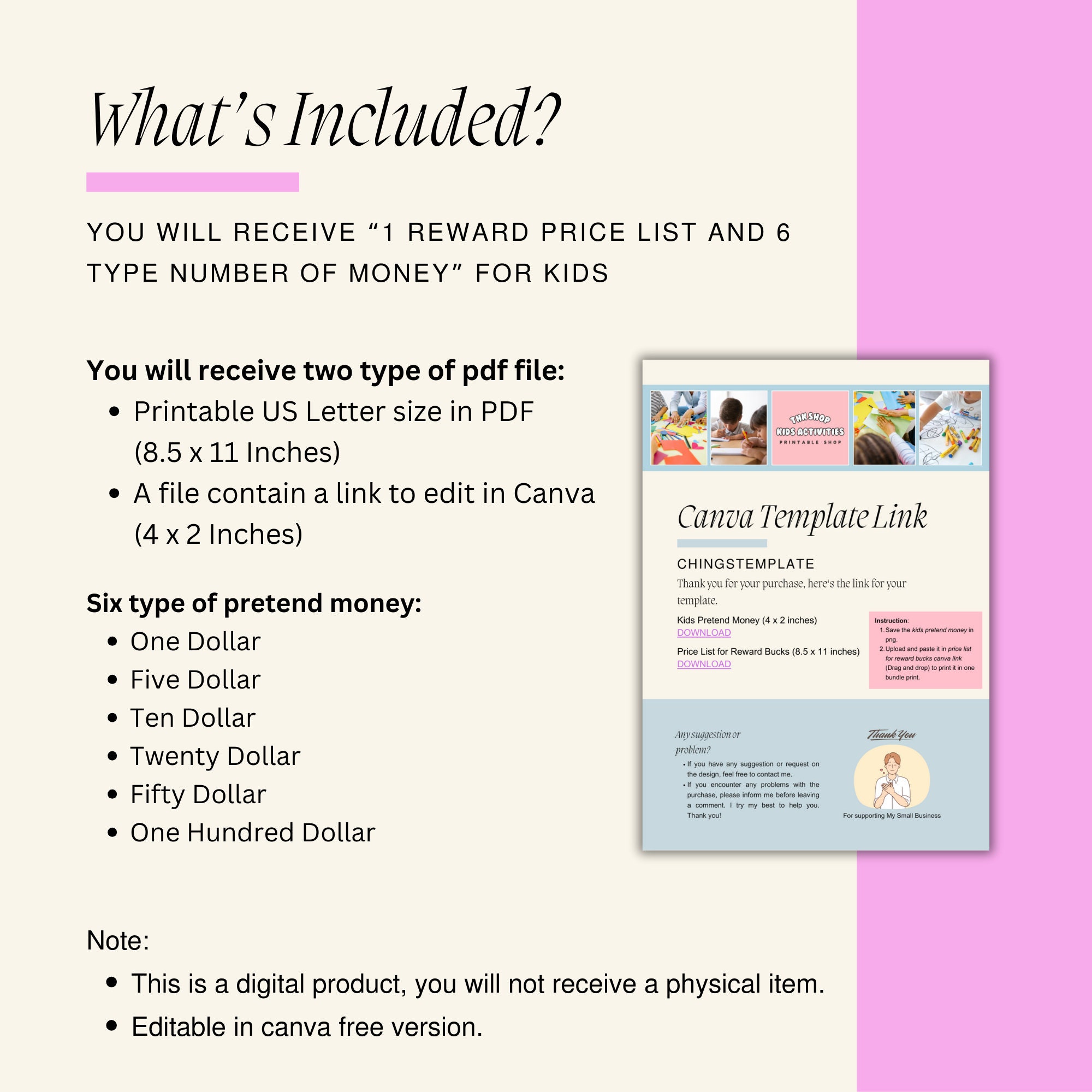 Printable Cute Princess Pretend Money Set for Kids Children Reward ...