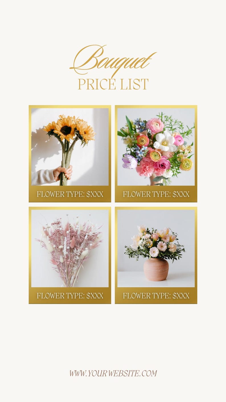 Florist Price List Template Canva, Instagram Post Price List, Flower ...