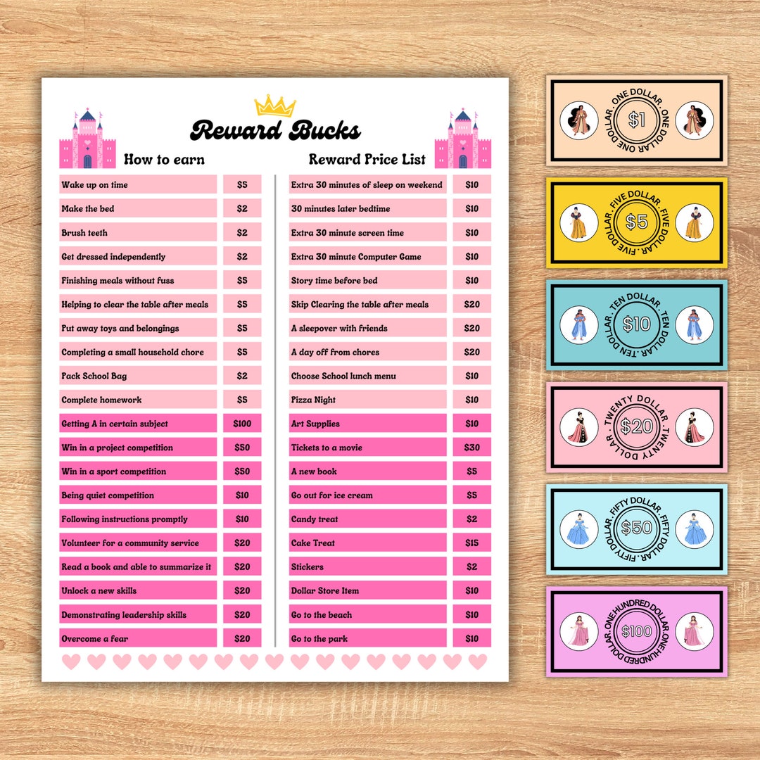 Printable Cute Princess Pretend Money Set for Kids Children Reward ...