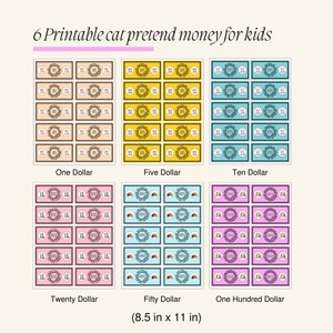 Printable Cute Cat Pretend Money Set for Kids Children's Reward Bucks ...