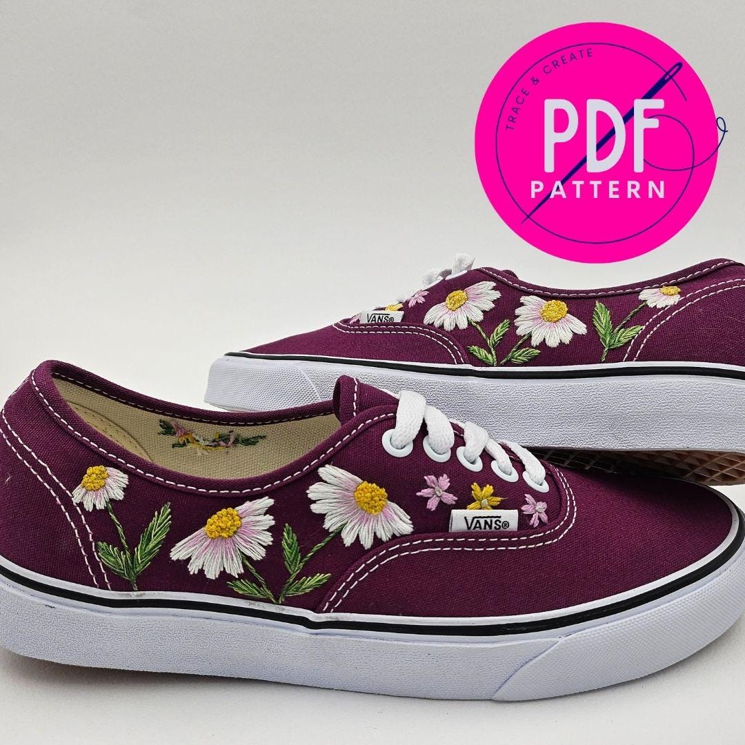 Floral Embroidery Pattern for Canvas Vans Shoes (PDF Download) - Etsy