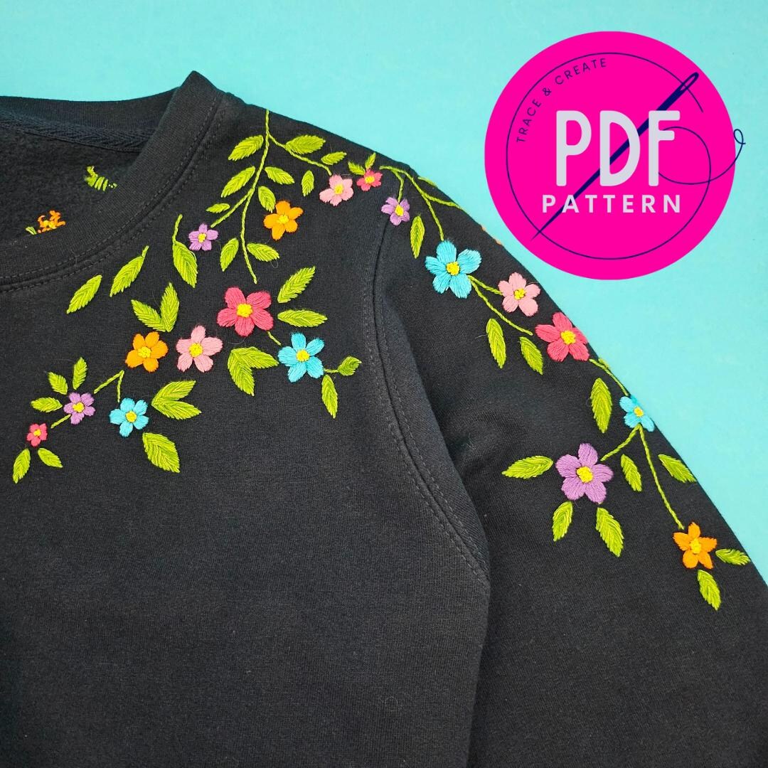 Floral Neckline Embroidery PDF Pattern. Sweater Embroidery With ...