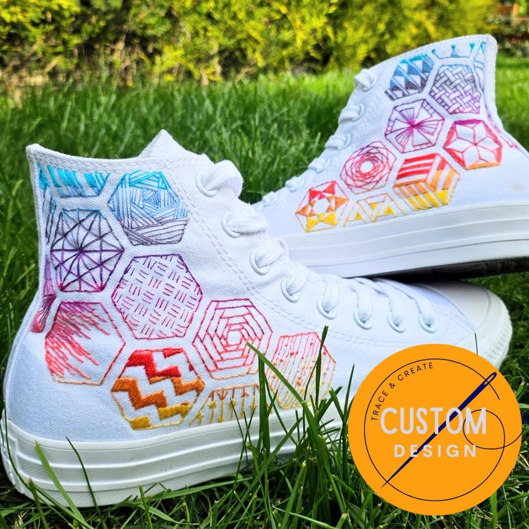Colourful Hand Embroidered Converse High-tops, Made to Order for ...
