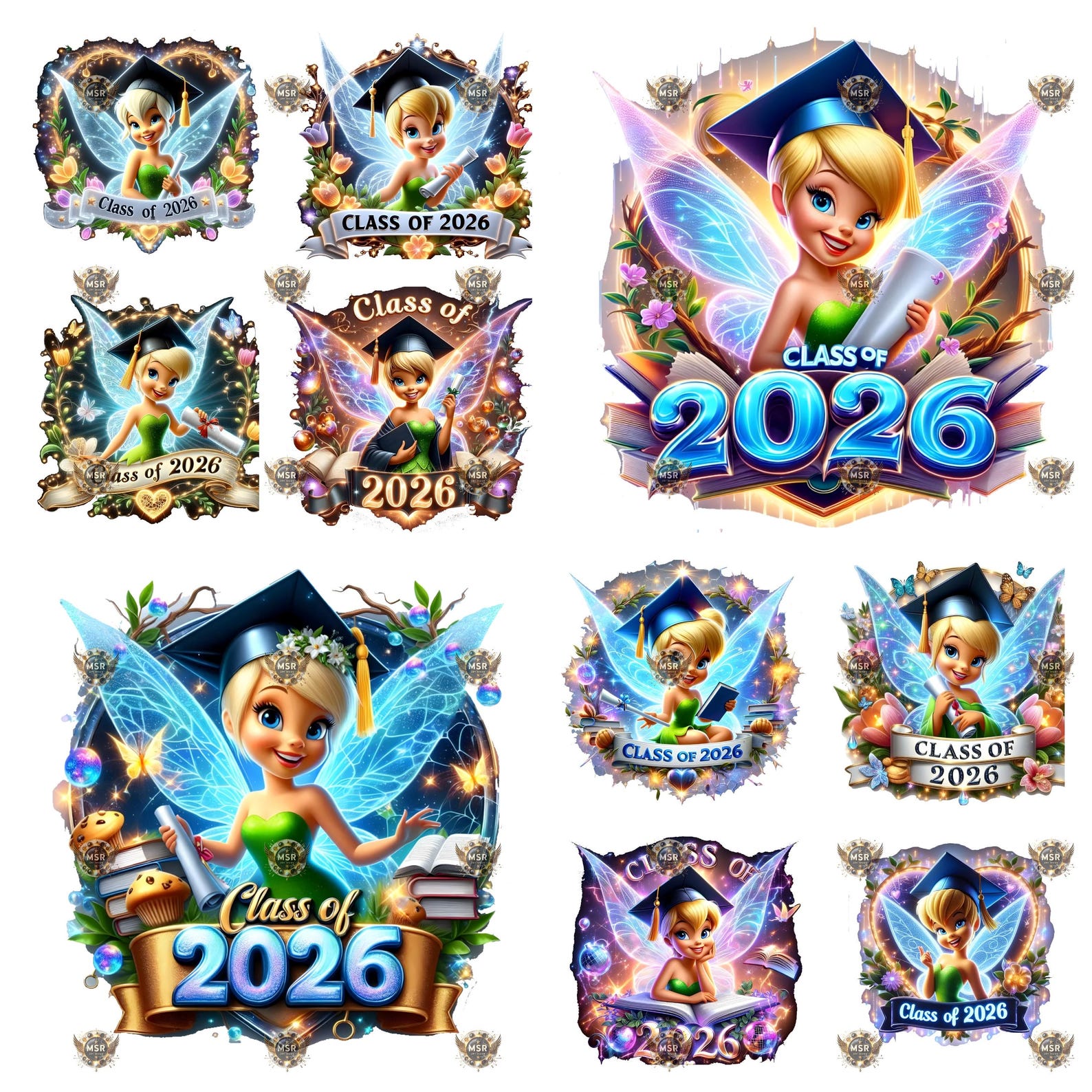 Tinkerbell Class of 2026 PNG Bundle: Graduation Design Clipart (digital ...