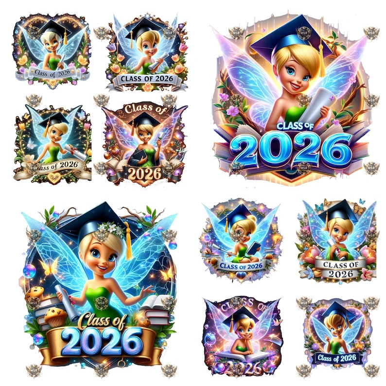 Tinkerbell Class of 2026 PNG Bundle: Graduation Design Clipart (digital ...