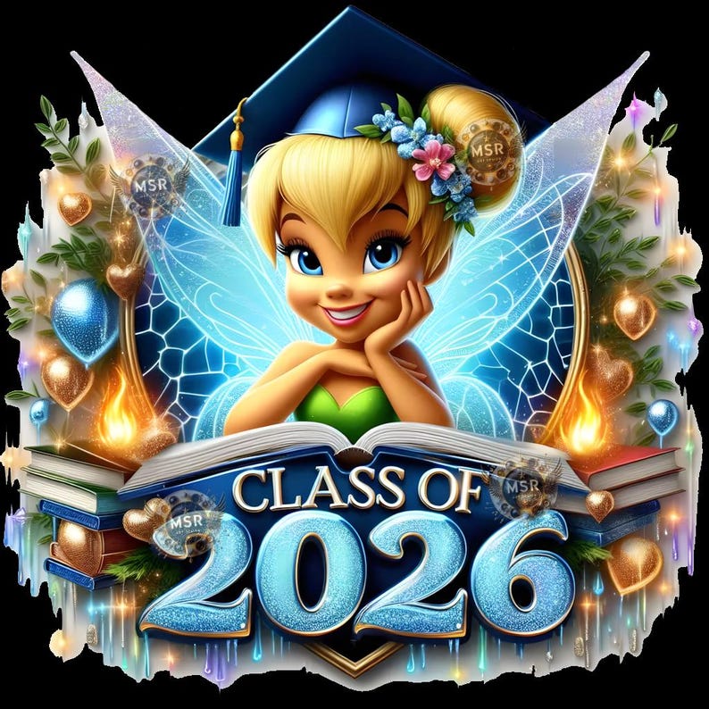Tinkerbell Class of 2026 PNG Bundle: Graduation Design Clipart (digital ...