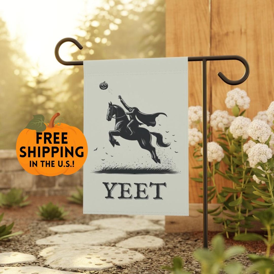 Yeet, Funny Halloween Headless Horseman Flag, Garden & House Banner ...