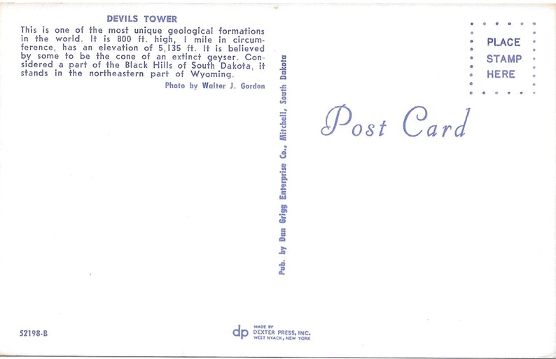 Vintage Wyoming Postcard Devils Tower Black Hills South Dakota ...