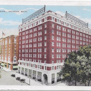 Vintage Michigan White Border Postcard Consumers Building Jackson ...