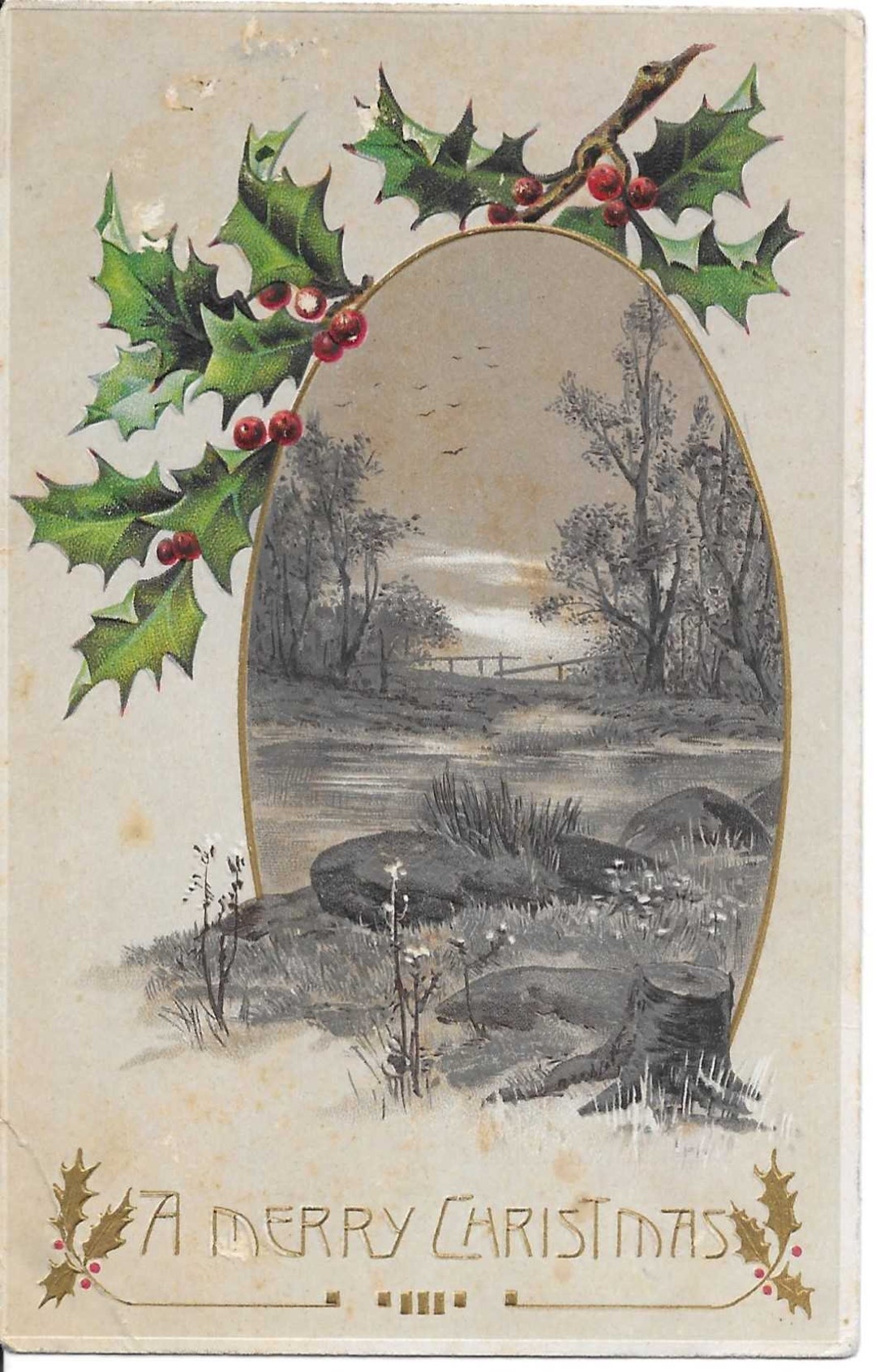 Vintage 1905 Christmas Postcard, Gold Embossed Holly - Etsy
