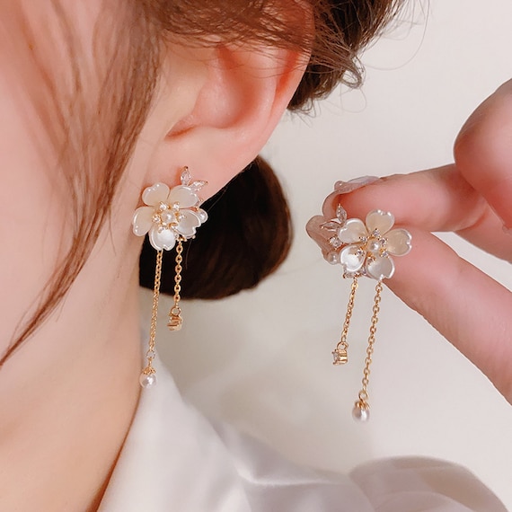 Pearl flower drop earrings store