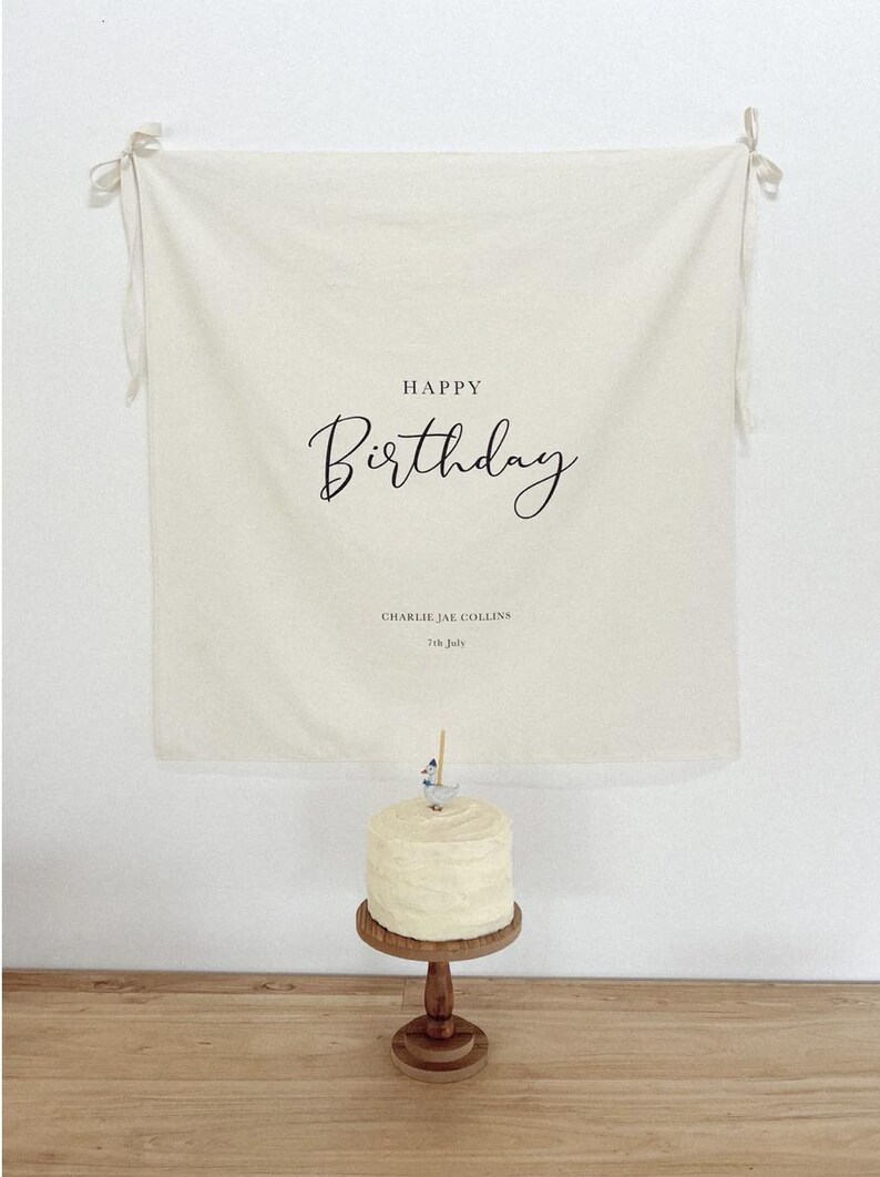 The Birthday Banner - Script Organic Cotton Canvas Happy Birthday ...