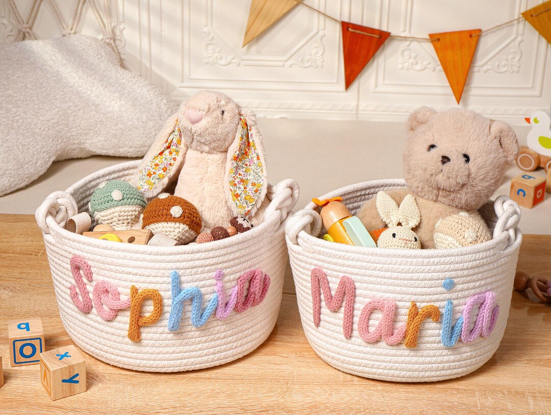 Personalized Baby Basket, Baby Shower Gift Basket, Rope Cotton Baby ...