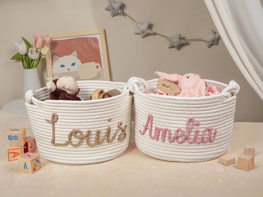 Personalized Baby Shower Gift Basket, Handmade Cotton Rope Baby Gift ...