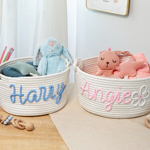 Personalized Baby Shower Gift Basket, Rope Cotton Baby Gift Basket ...