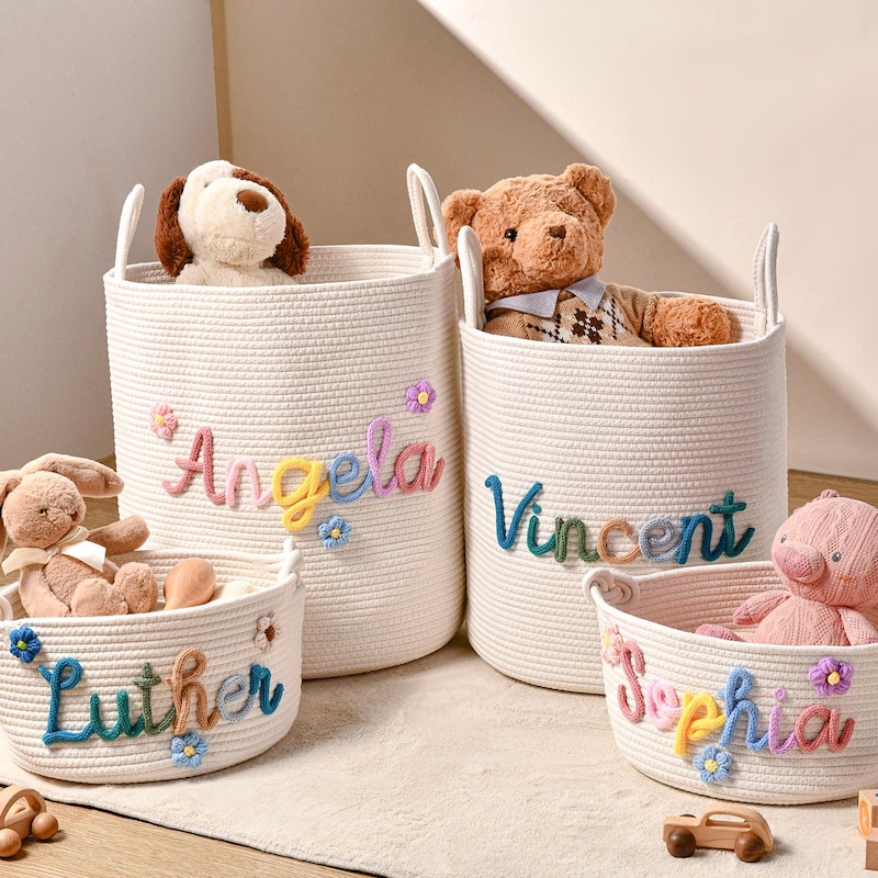 Embroidered Names Basket - Etsy UK