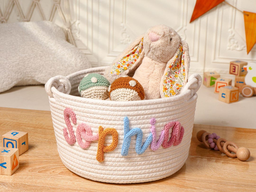 Personalized Baby Basket, Baby Shower Gift Basket, Rope Cotton Baby ...