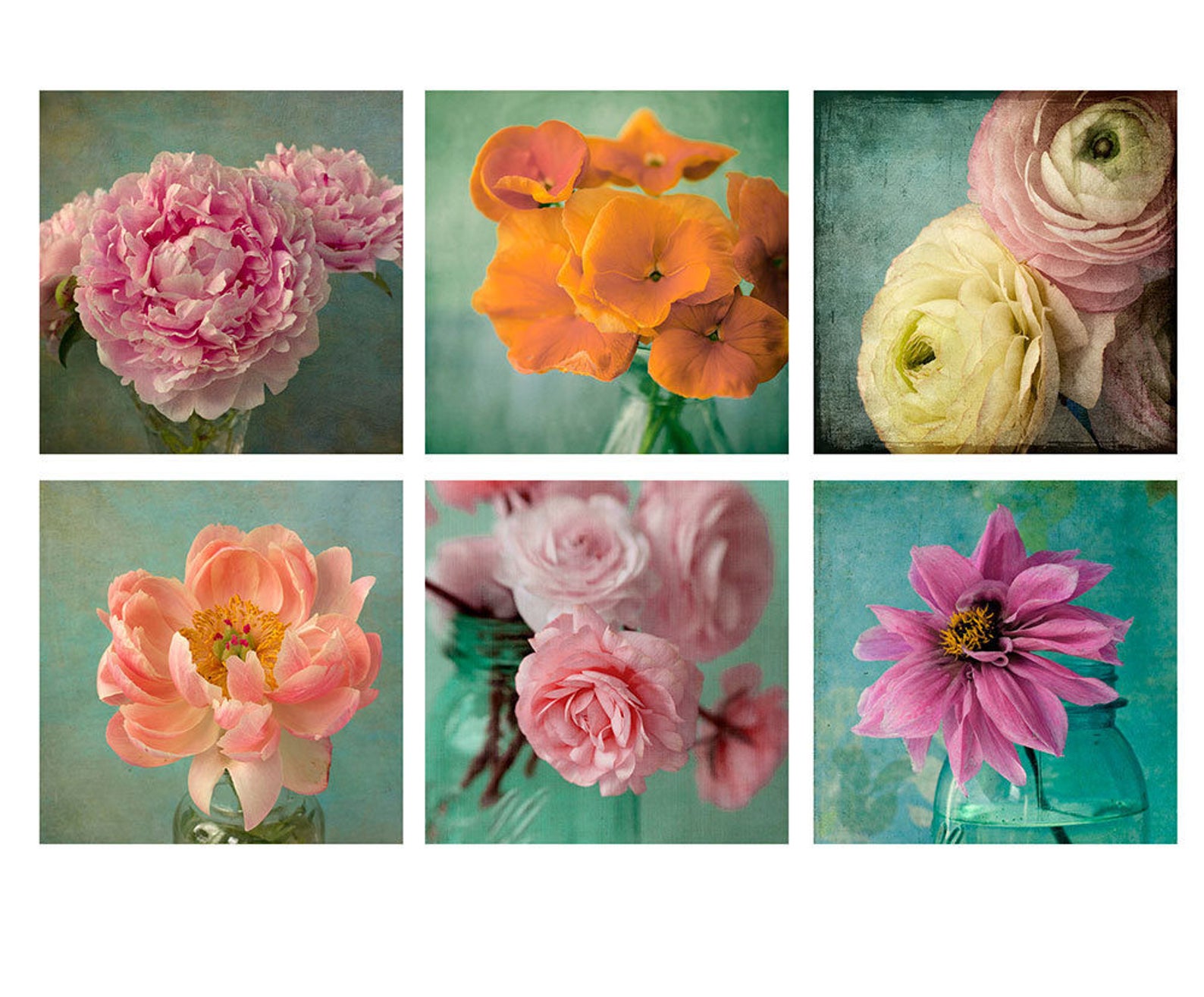 Flower Art Mini Print Set of Six for Photo Collage Bright | Etsy