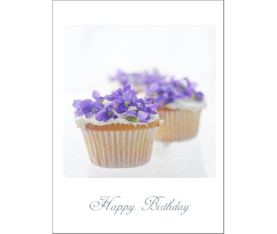 Cupcake Birthday Card Cupcake Photo Card Violet Flower Card - Etsy