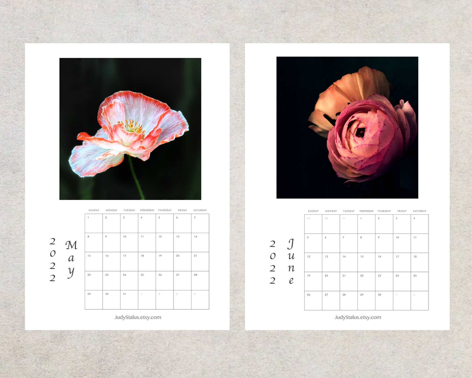 2022 Flower Calendar Desk Calendar 5 X 7 Wall Calendar 8 1/2 | Etsy
