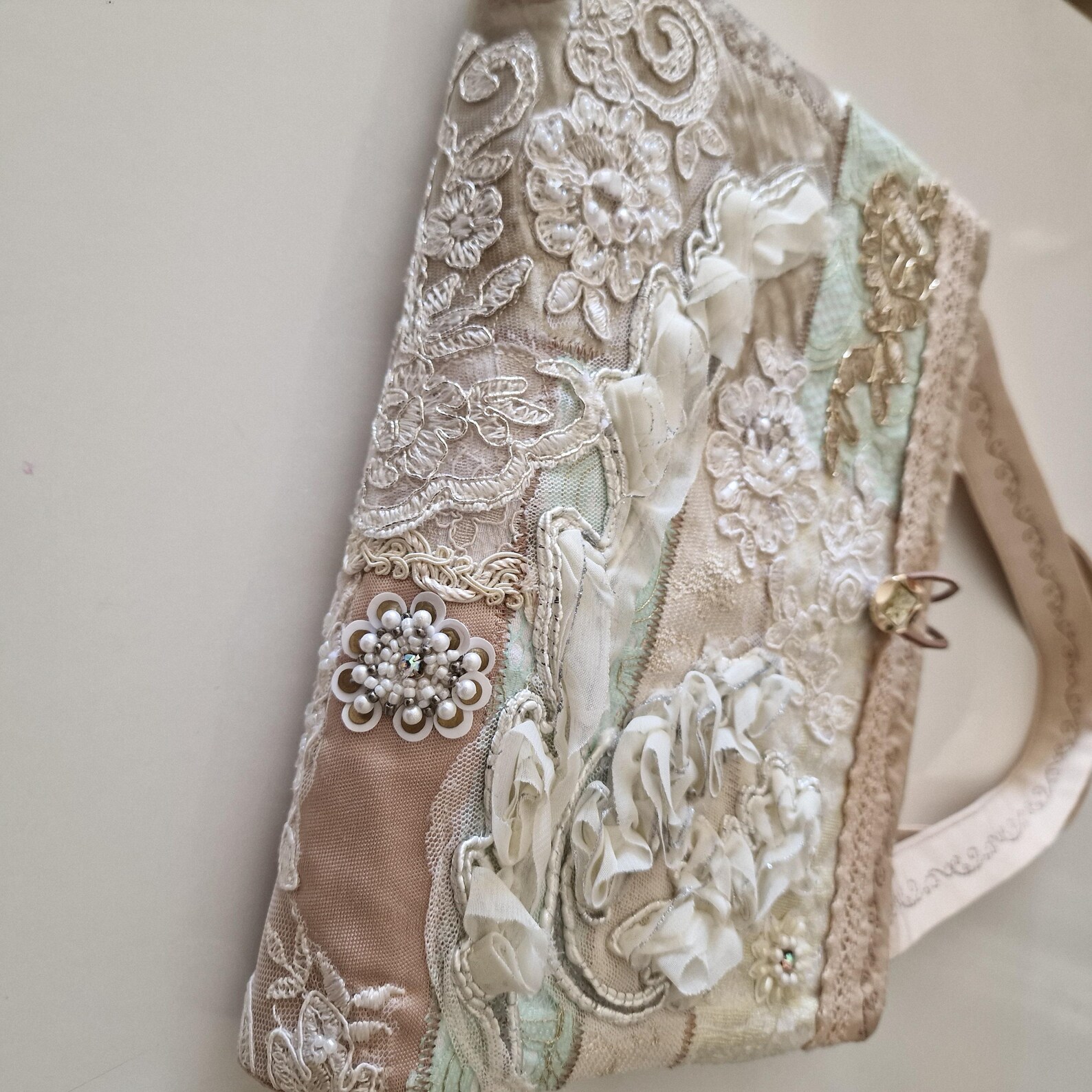 Vintage Lace Bible Cover – Handmade Embroidered Book Sleeve – Pearl ...