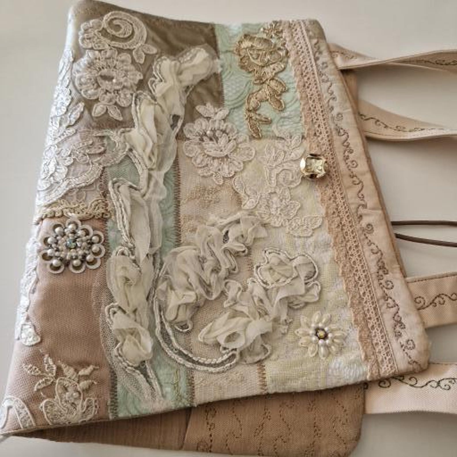 Vintage Lace Bible Cover – Handmade Embroidered Book Sleeve – Pearl ...