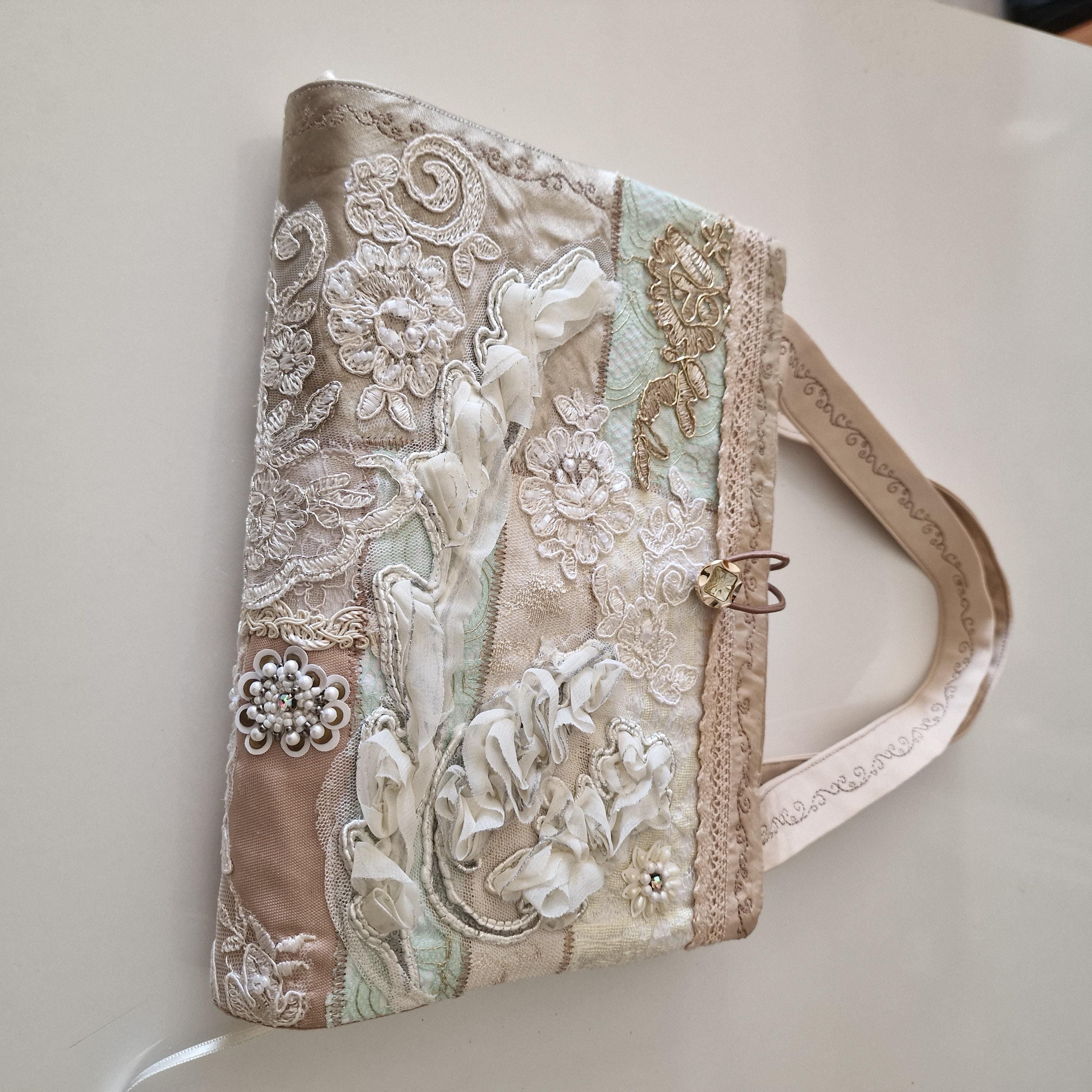 Vintage Lace Bible Cover – Handmade Embroidered Book Sleeve – Pearl ...