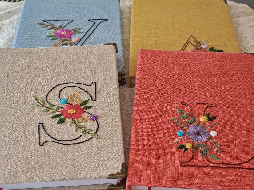 Hand Embroidered Notebook, Monogrammet Embroidery, Valentines Gift ...