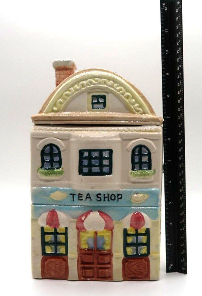 Vintage Tea Shop Cookie Jar Canister Ceramic Village House 10 Tall ...