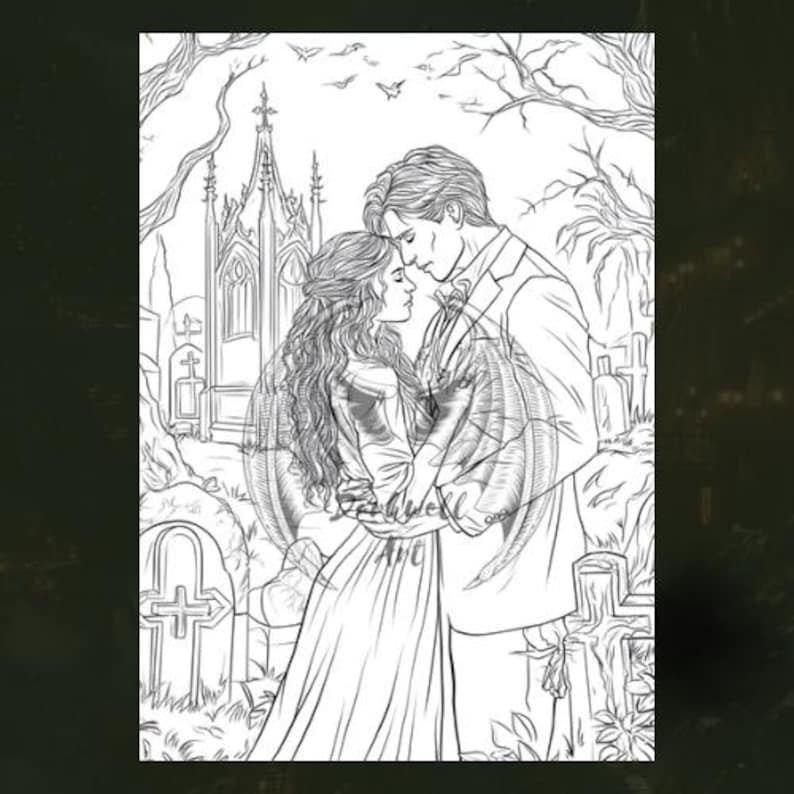 Gothic Romance Coloring Pages | Fantasy Couple Art (printable PDF) - Etsy