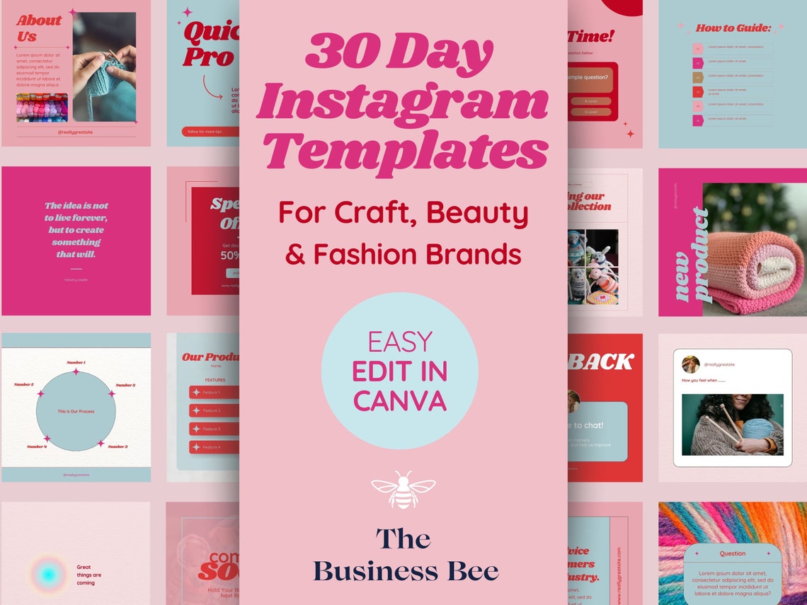 30 Day Instagram Post Canva Templates Bright Tones pink, Blue, Red ...