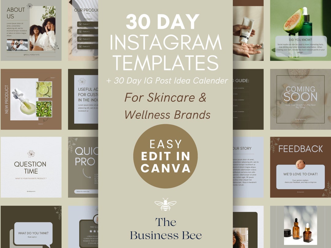 30 Day Instagram Post Canva Templates Earthy Tones green & Brown Square ...