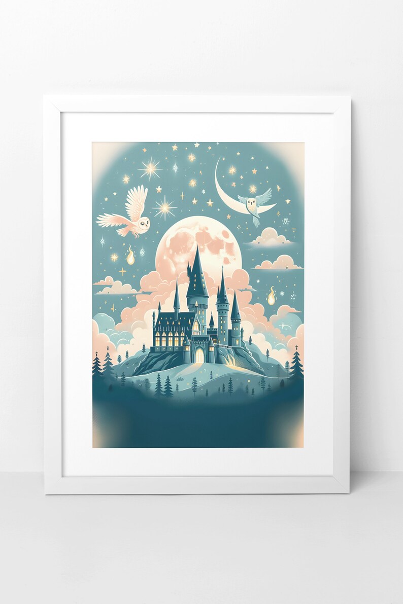 Enchanted Wizard Castle Art - Magical Nursery Print, Fantasy Night Sky ...