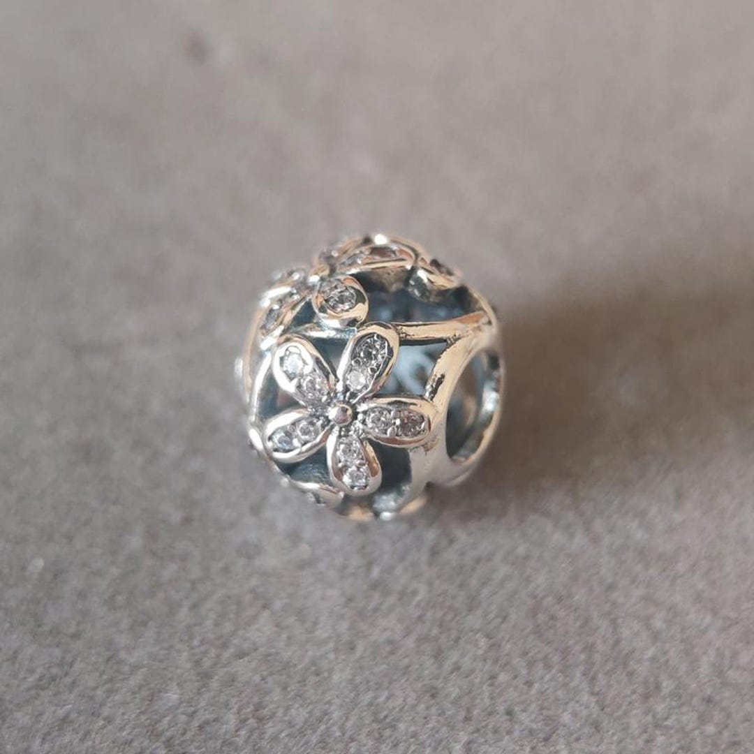 Sterling Silver Sparkling Daisy Charm - Fits Pandora Compatible - Etsy